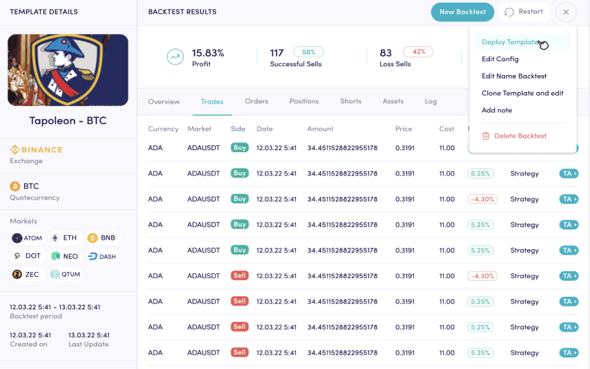 Backtesting - Features - Cryptohopper Crypto Trading